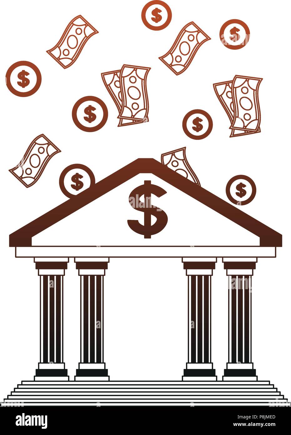 Money falling to bank building red lines Stock Vector Image & Art - Alamy