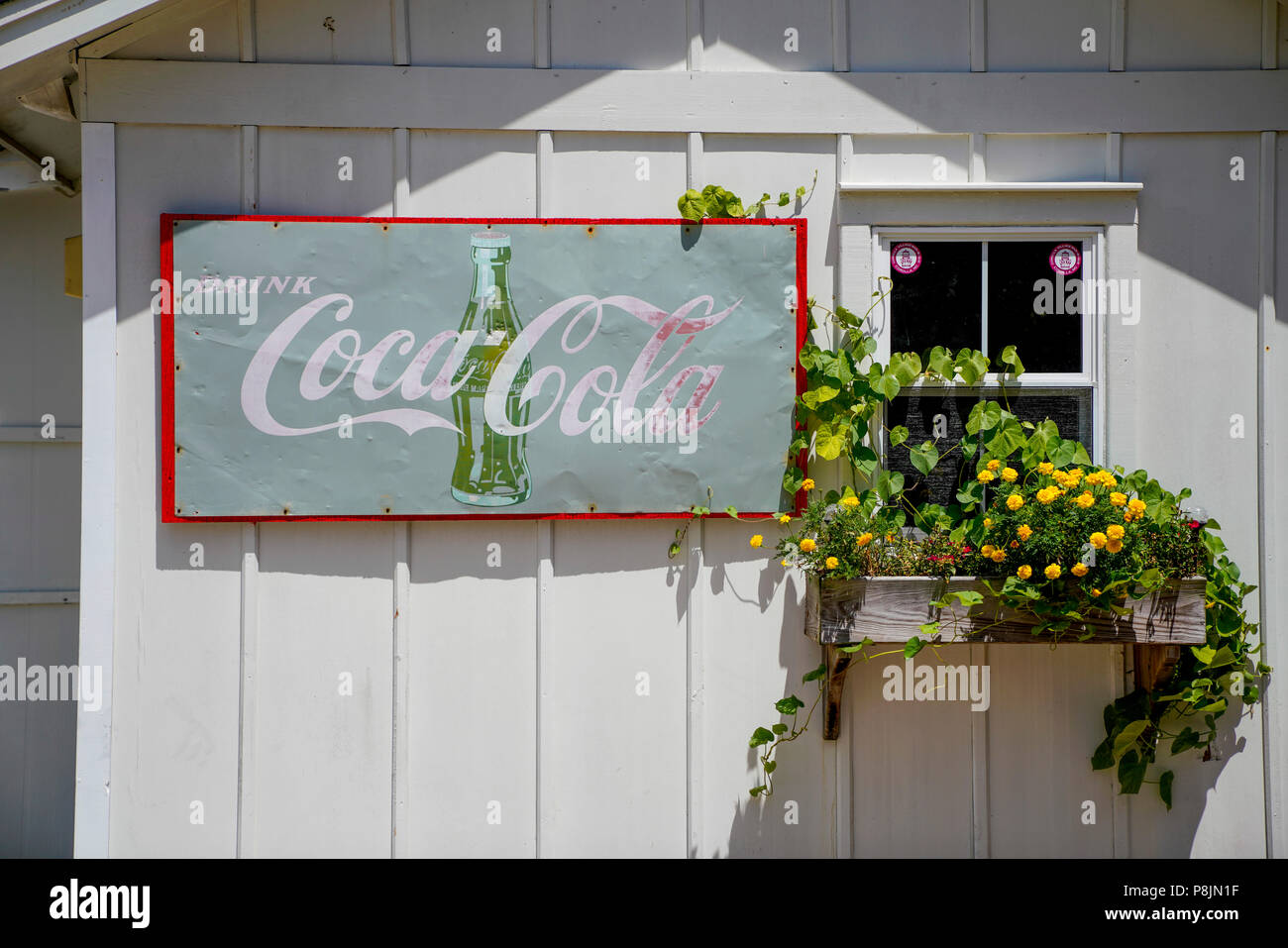 Coca-Cola sign displayed on BBQ restaurant in the Historic Corolla ...