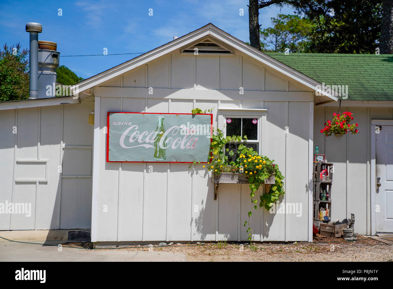 Coca-Cola sign displayed on BBQ restaurant in the Historic Corolla ...
