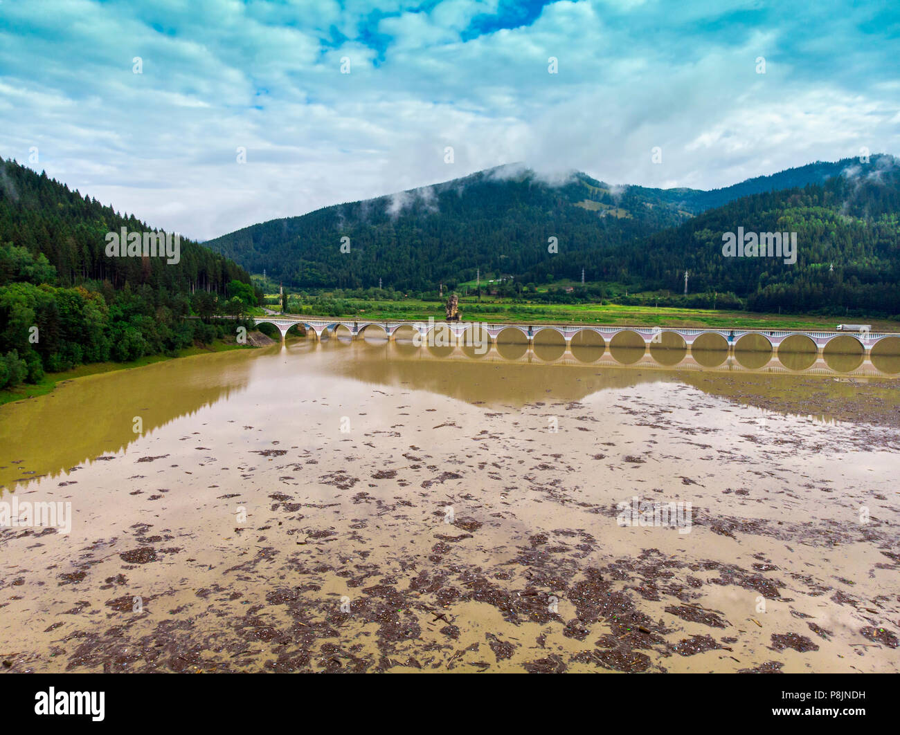 lake pollution in Romania, Carpathian mountain landscape Stock Photo ...