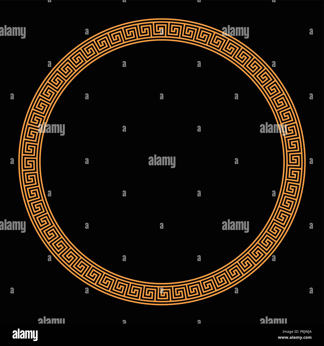 Ring with seamless meander patterns on black background. Orange ...