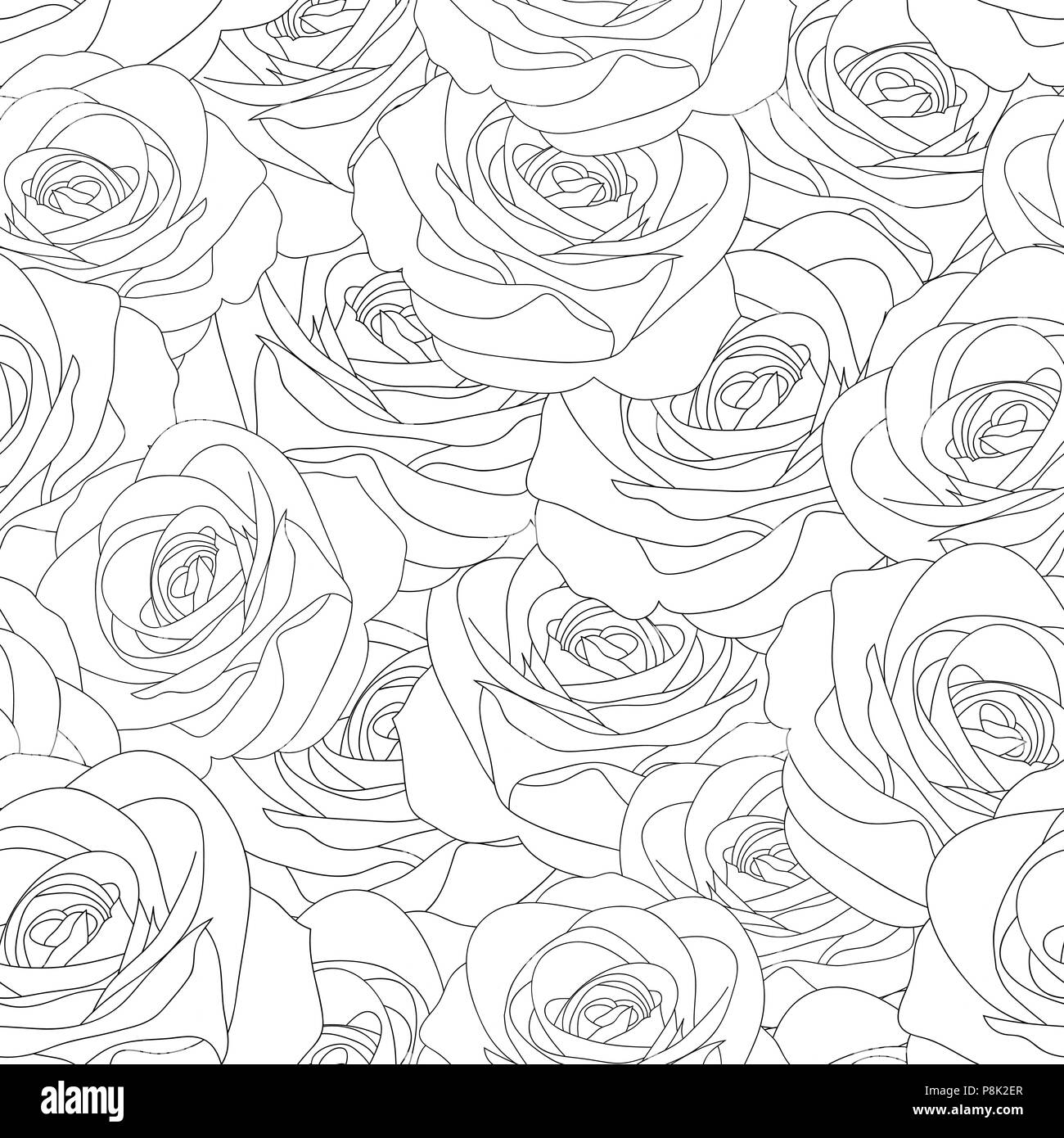 Beautiful Rose - Rosa Outline Seamless Background. Valentine Day ...