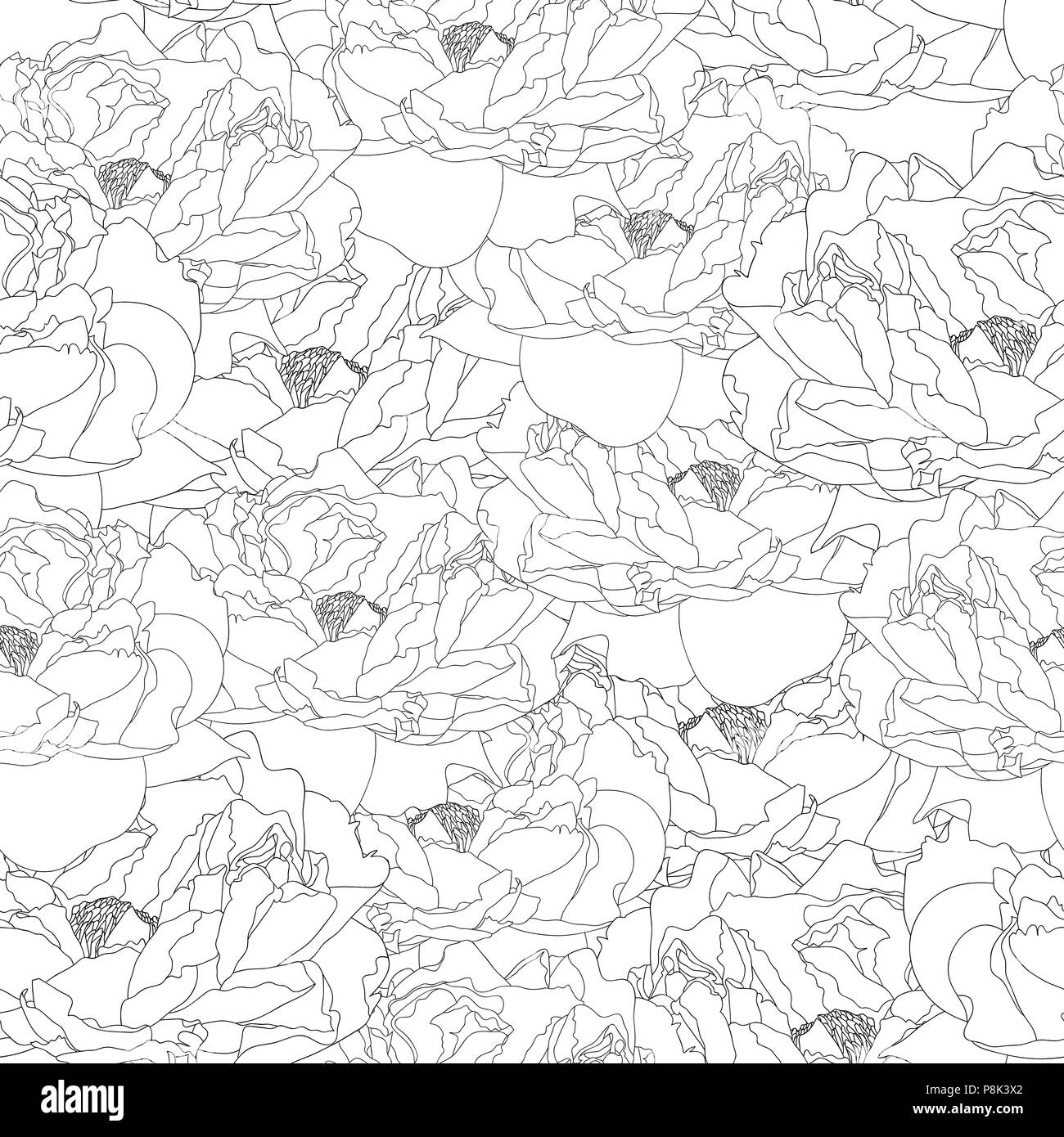 Peony Outline Seamless Background. Vector Illustration Stock Vector ...