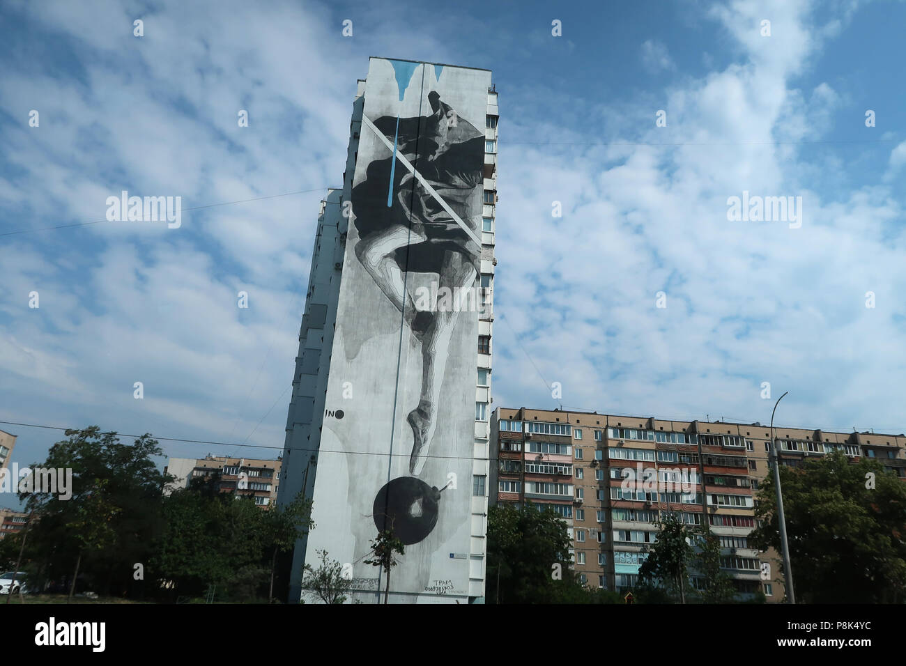 A mural painted on the side of a residential building in Kiev, the ...