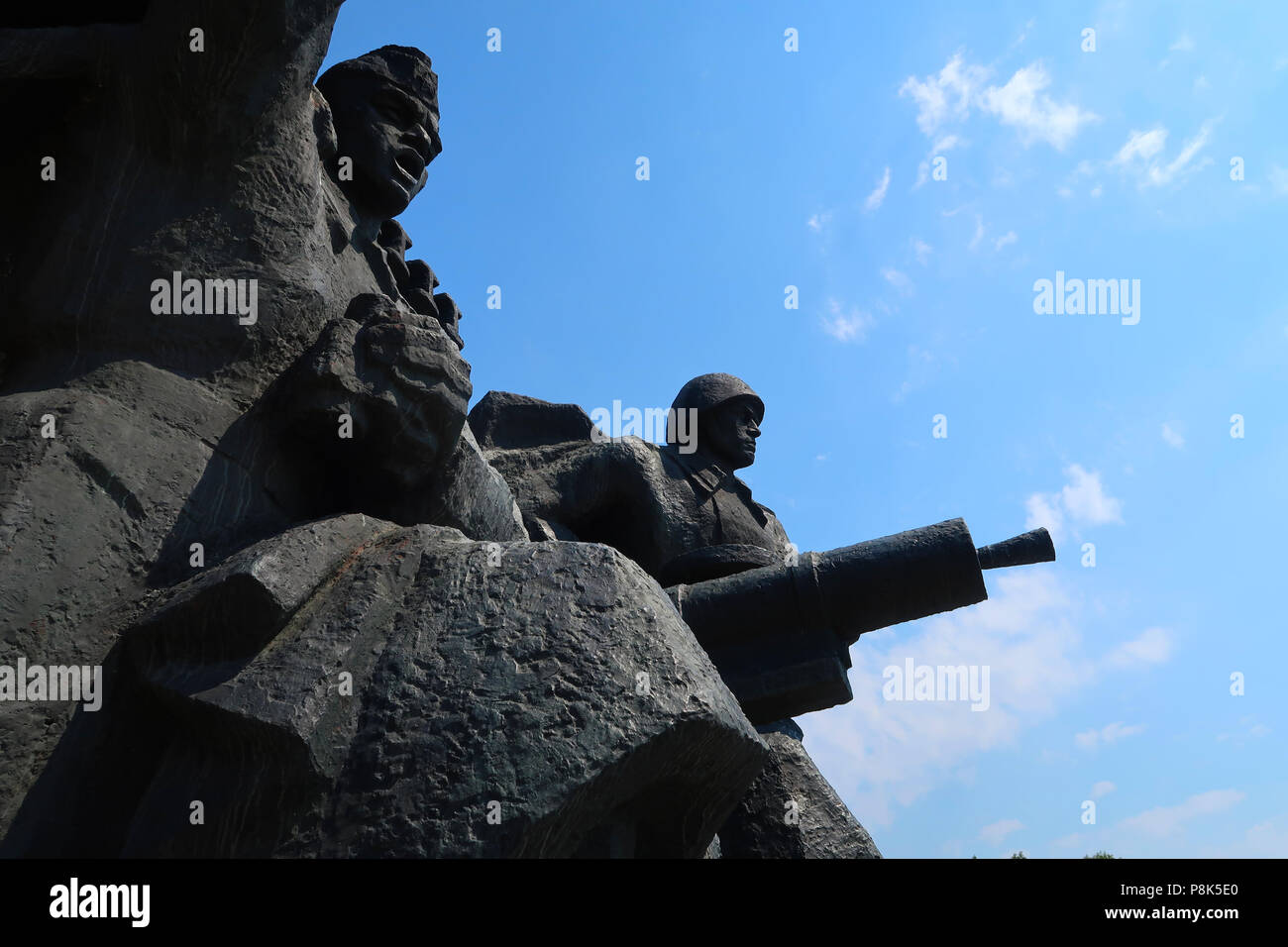 A heroic statue depicting Soviet troops crossing the Dnieper river ...