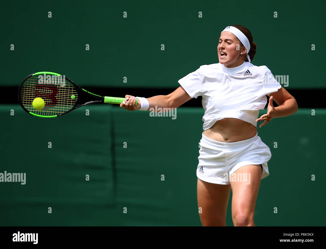 Jelena Ostapenko in action on day ten of the Wimbledon Championships at ...