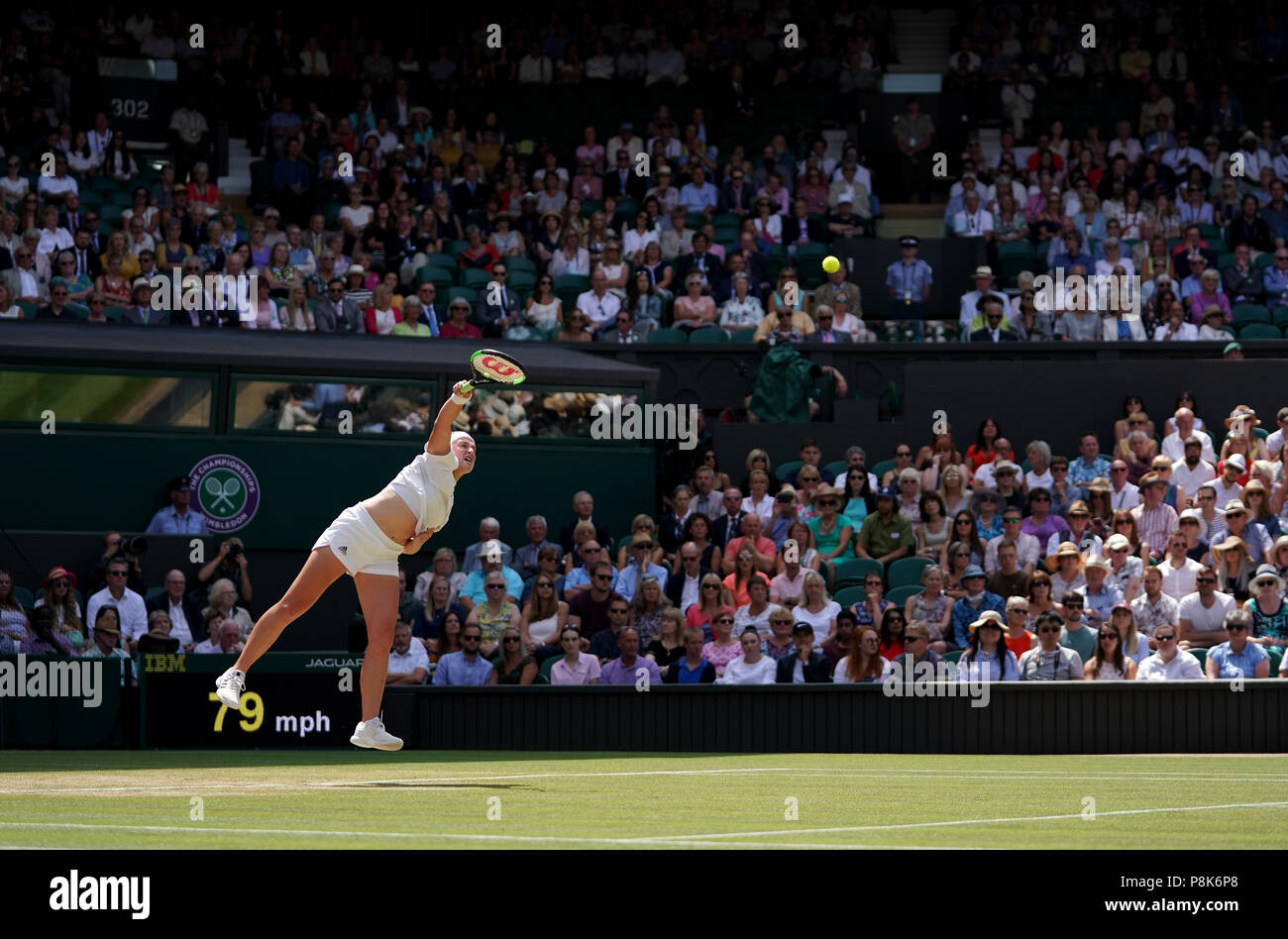 Jelena Ostapenko in action on day ten of the Wimbledon Championships at ...