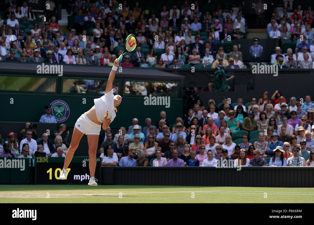 Jelena Ostapenko in action on day ten of the Wimbledon Championships at ...