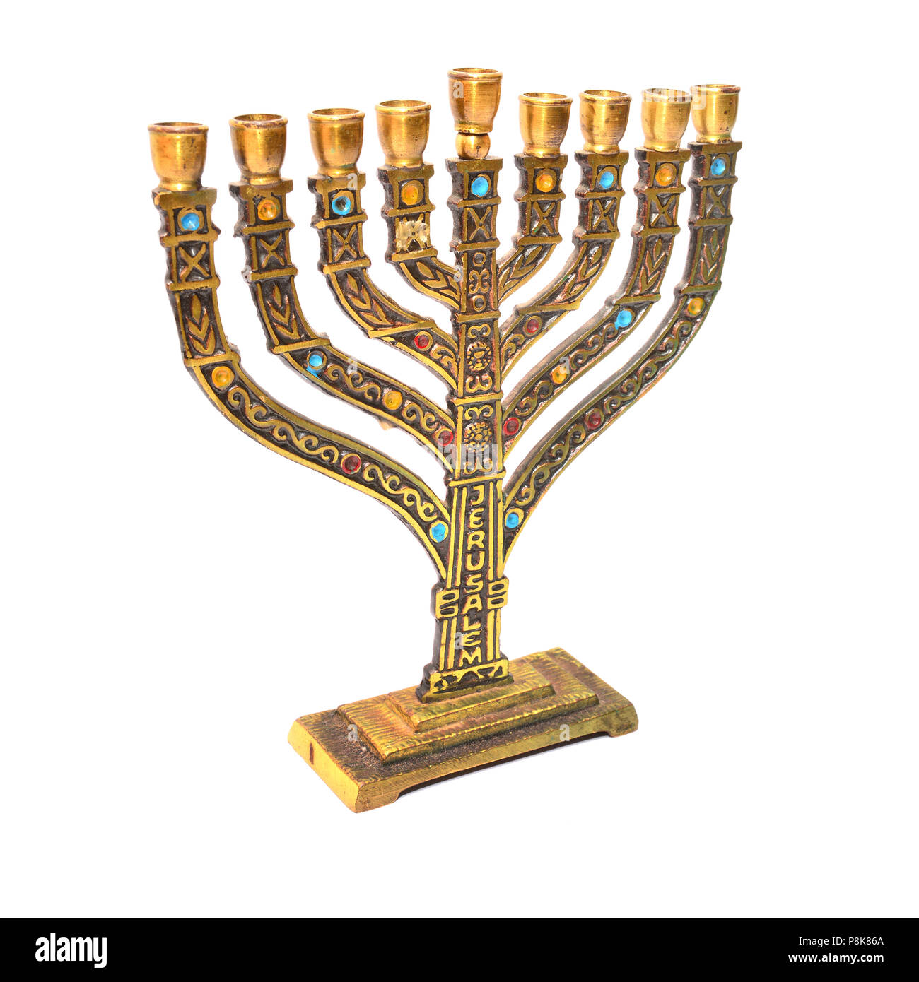 jewish menorah isolated on white background Stock Photo - Alamy