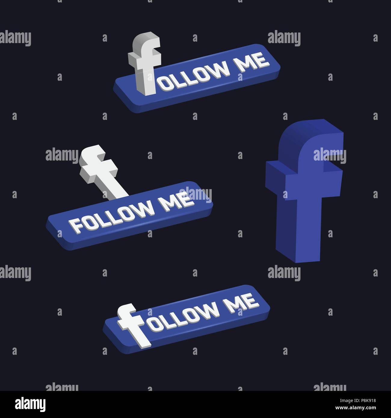 3d Facebook Follow Me Button. For web design and application interface ...