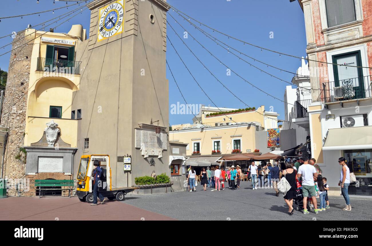 Capri, Italy - May 18, 2013: Tourists walking on the street in downtown ...