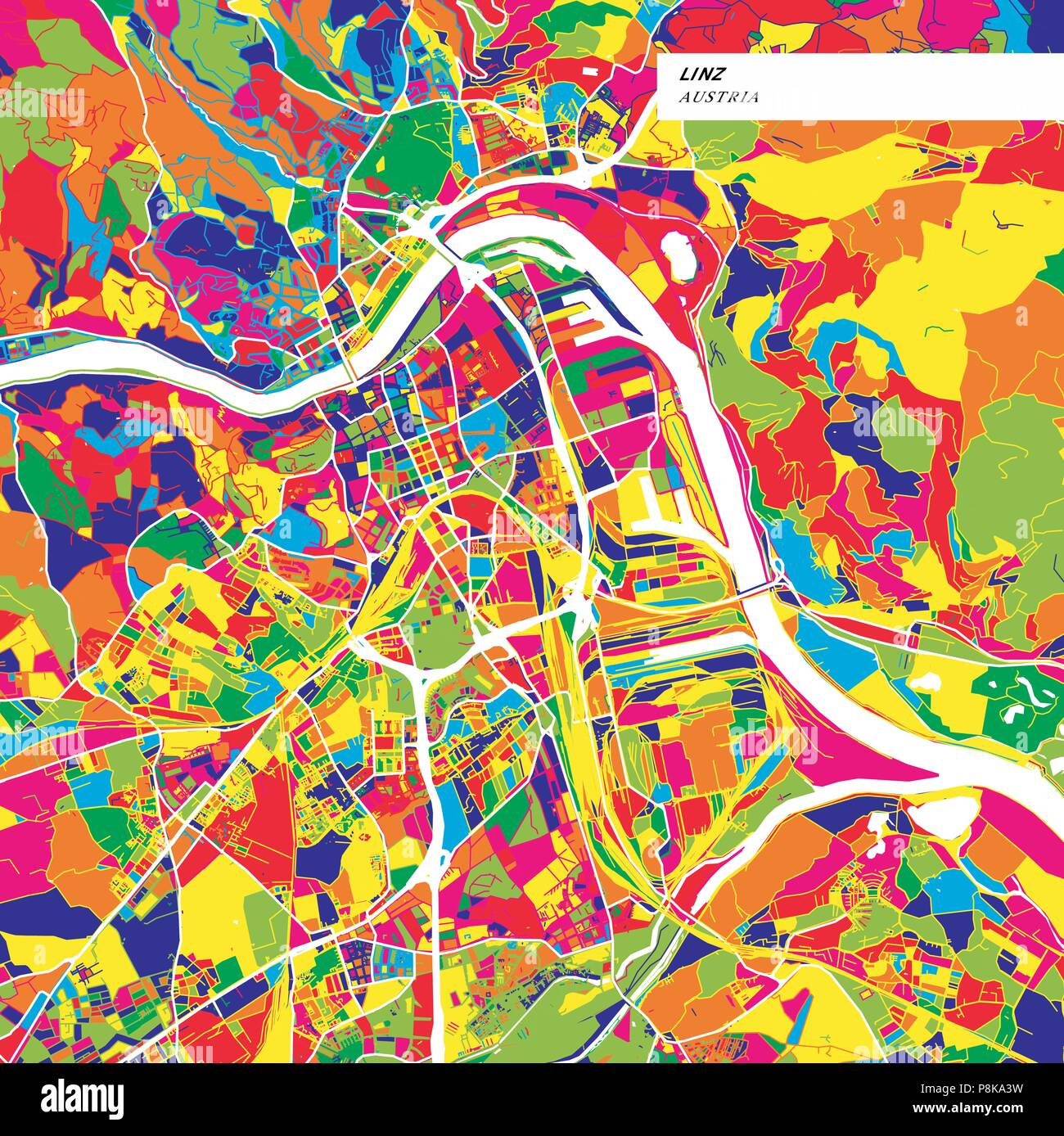 Colorful map of Linz, Austria. Background version for infographic and ...