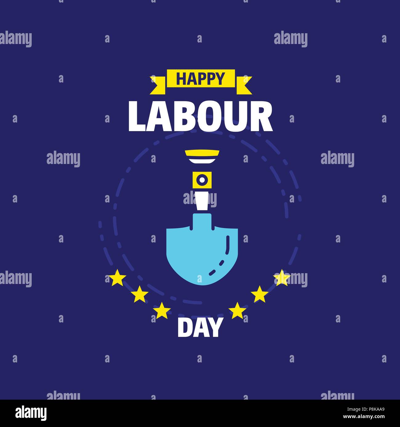 Happy Labour day design with blue and yellow theme vector with spade ...