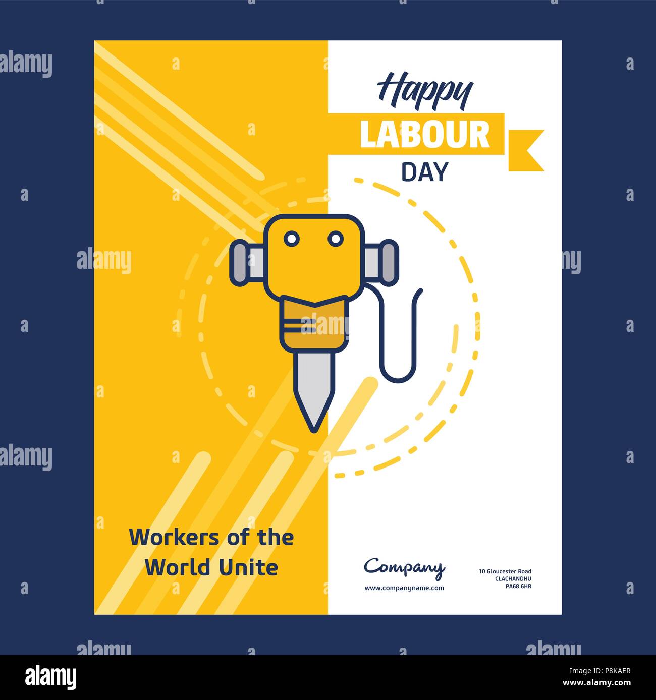 Happy Labour day design with yellow and blue theme vector with labours tool logo vector. For web ...