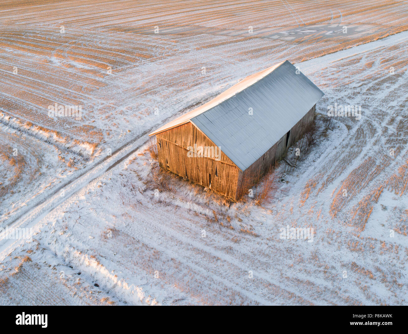 Aerial view of a barn in winter Stock Photo - Alamy