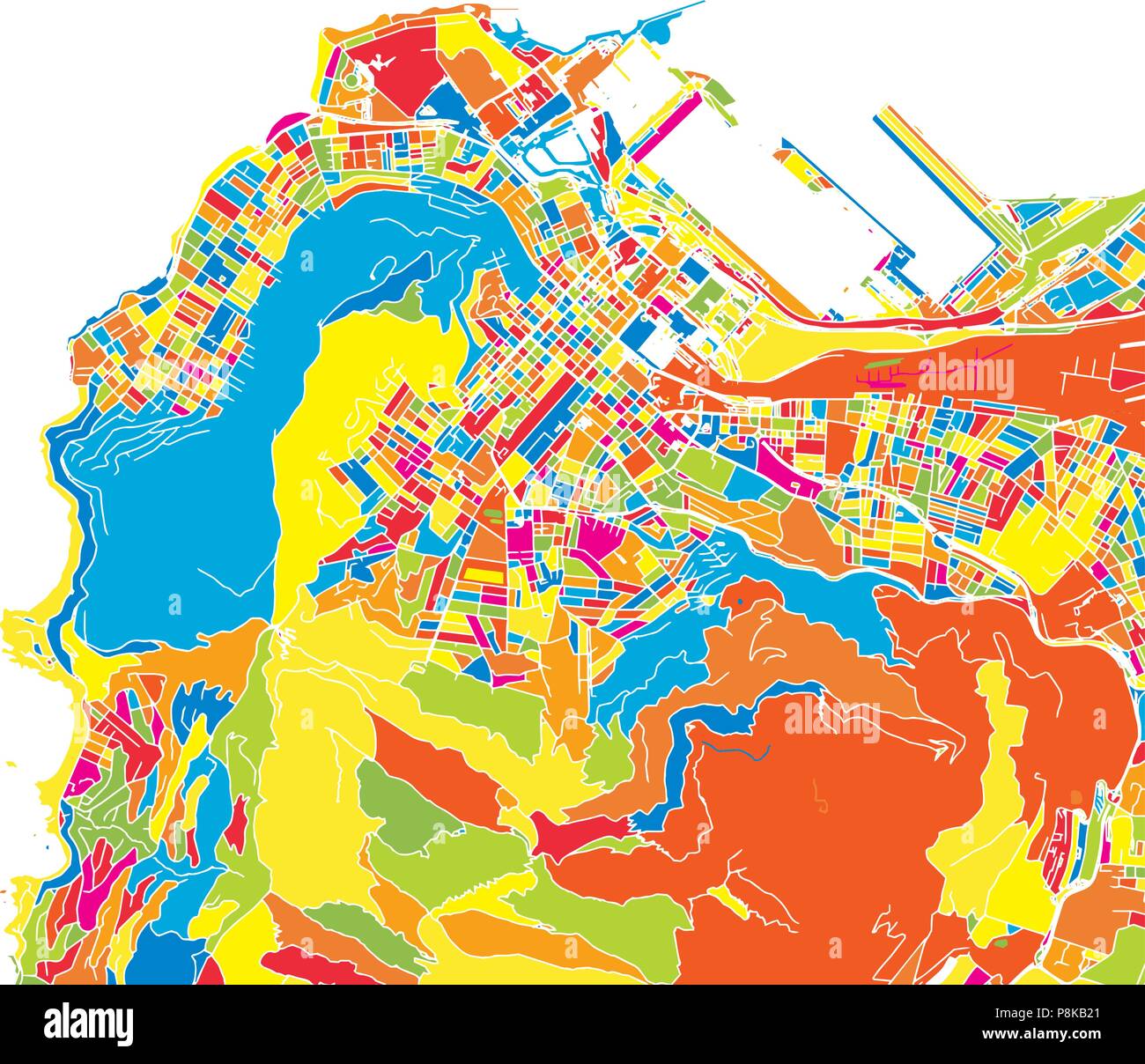 Cape Town, South Africa, colorful vector map. White streets, railways ...
