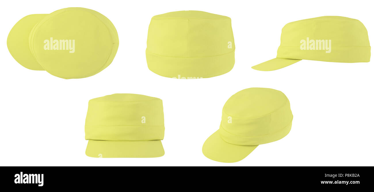 Set of yellow caps isolated on white background. 3d render Stock Photo ...