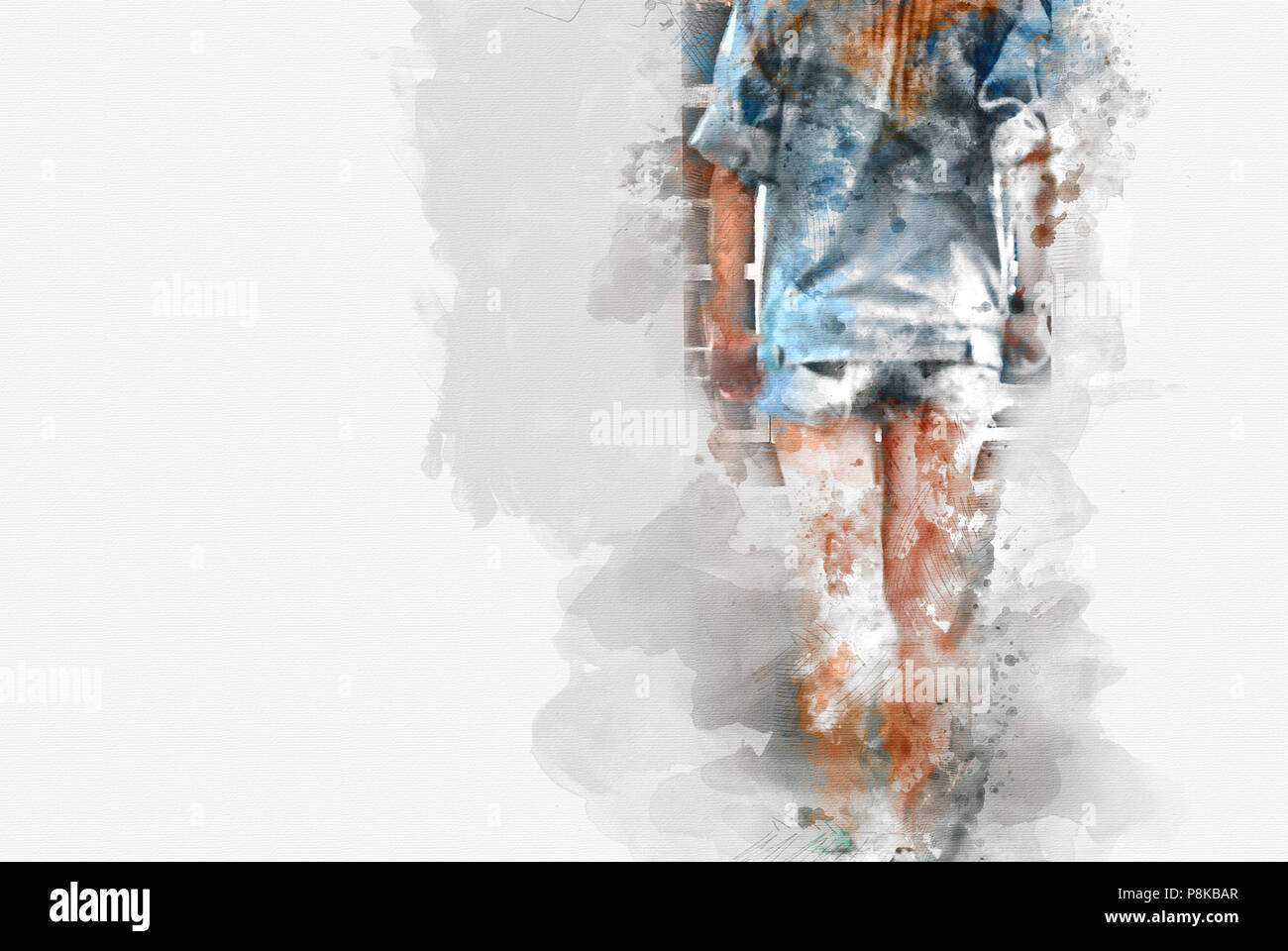 Beautiful woman body on watercolor painting background Stock Photo - Alamy