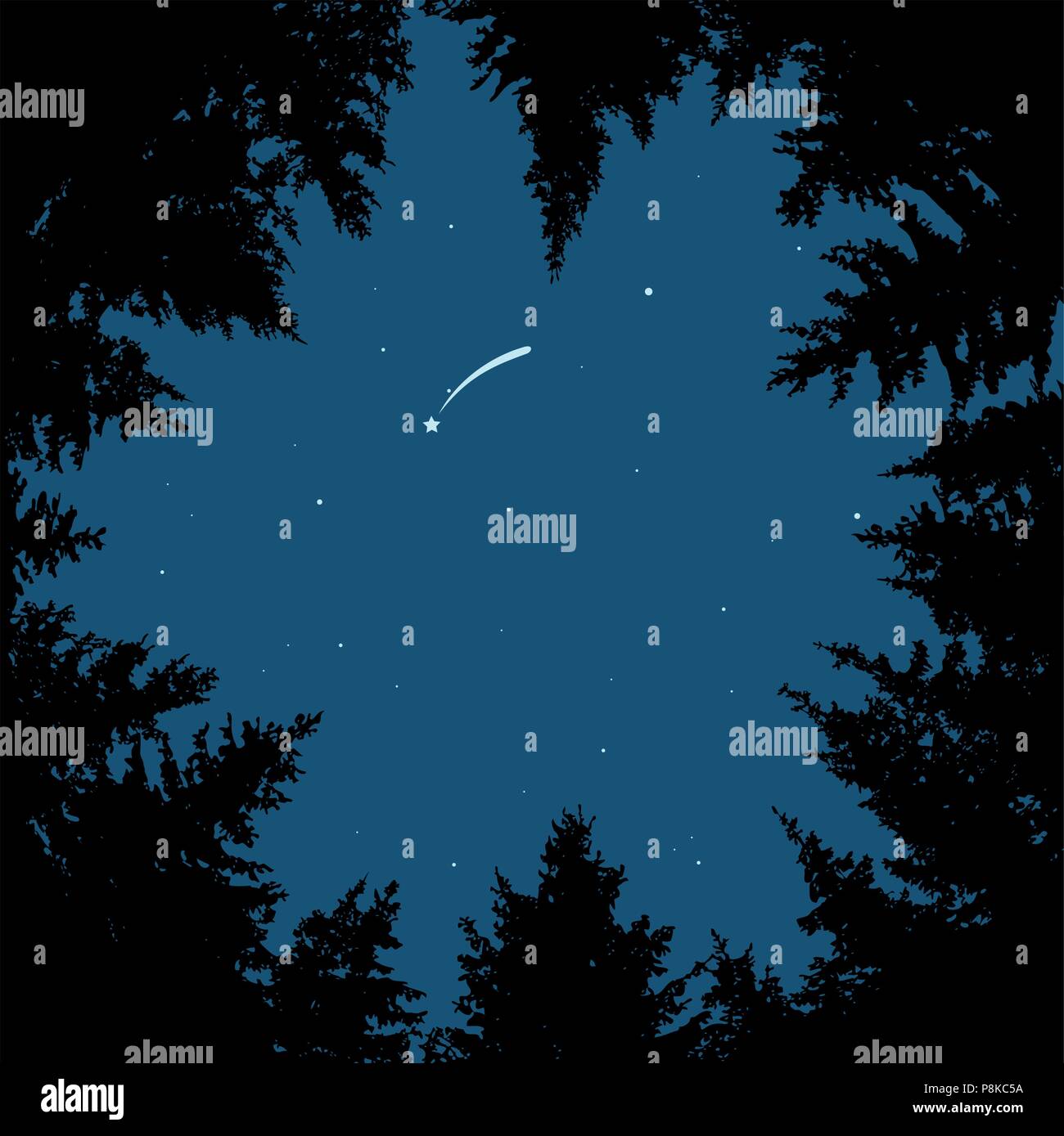 vector background of blue night sky with stars, comet or falling star ...