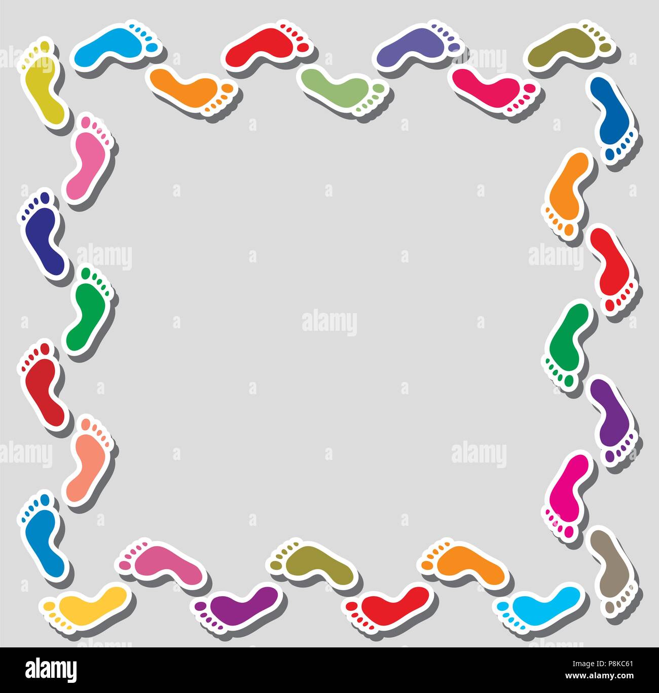 vector background illustration of colorful footprints border Stock ...