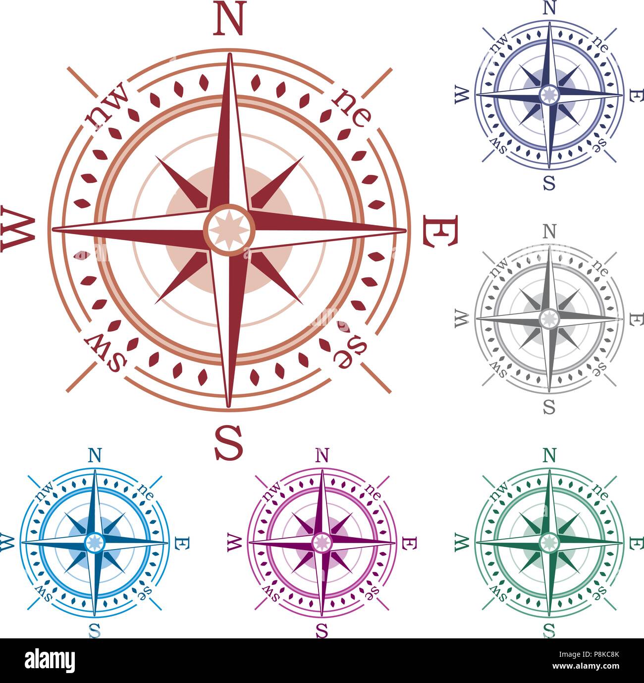 Vector Set Of Colorful Compasses Stock Vector Image And Art Alamy