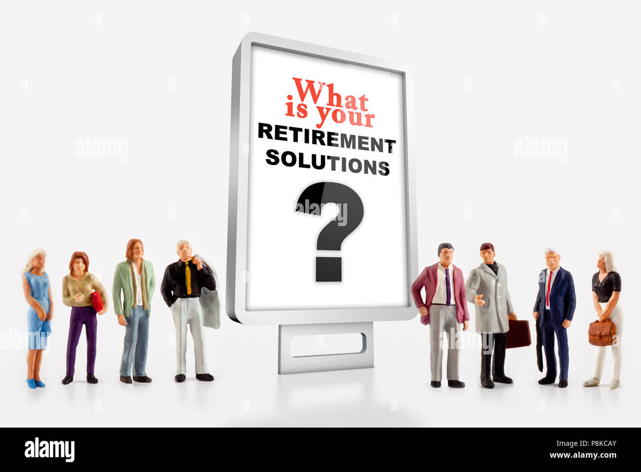 Miniature peoples retirement concept, a group of different age people ...