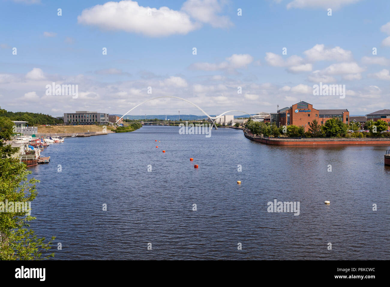 A view along the River Tees in the town centre at Stockton on Tees ...