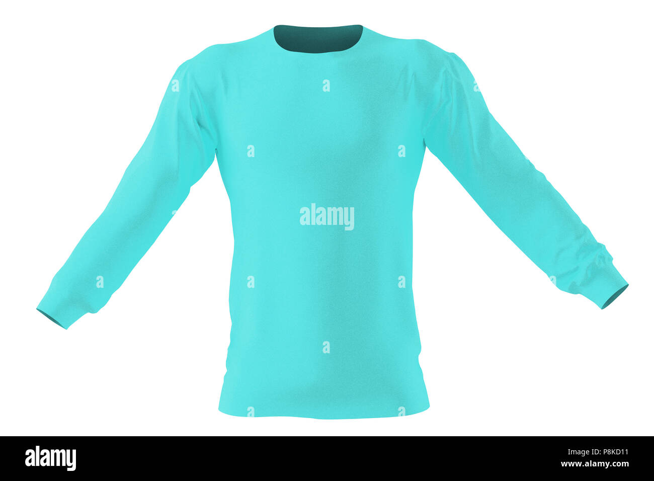 Long sleeve cyan t-shirt. Isolated on white background. Include ...