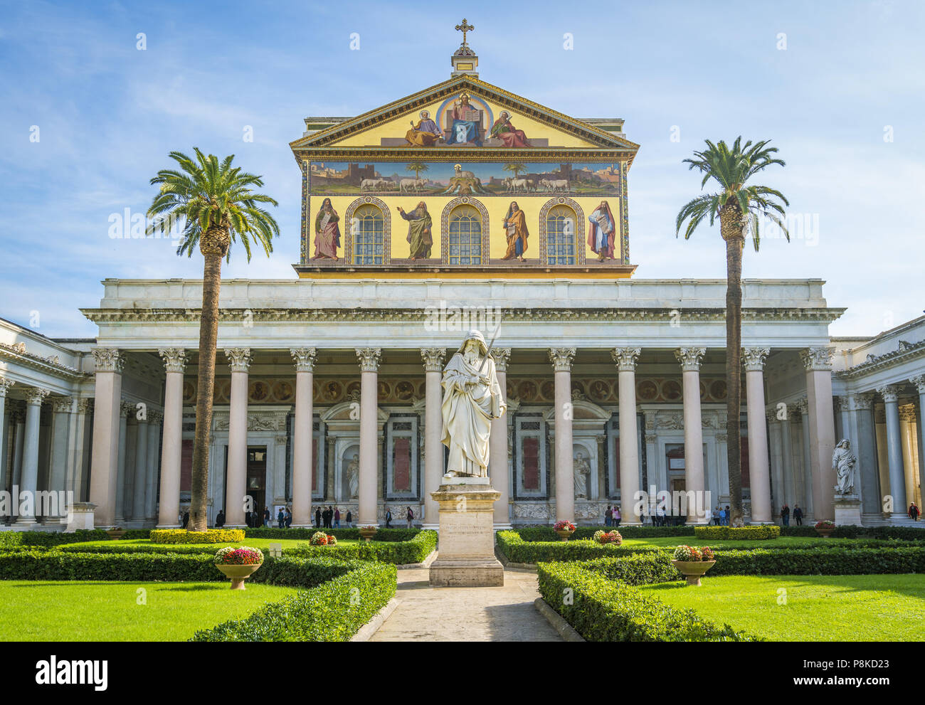 The main facade of the Basilica of Saint Paul outside the walls in Rome ...
