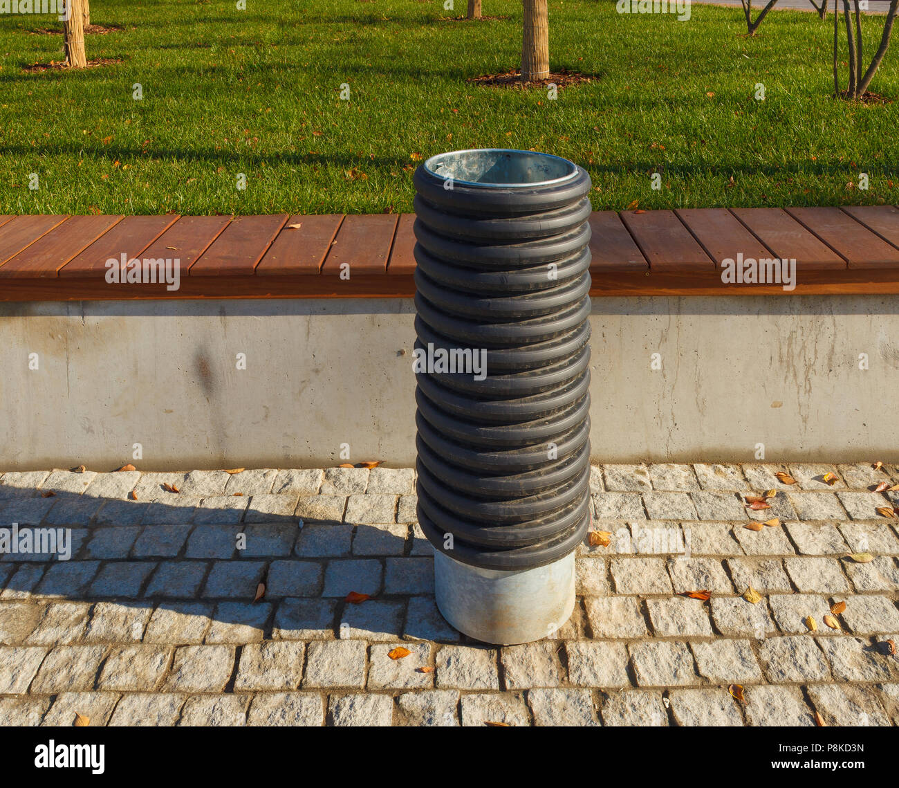 Trash can in pedestrian area Stock Photo - Alamy