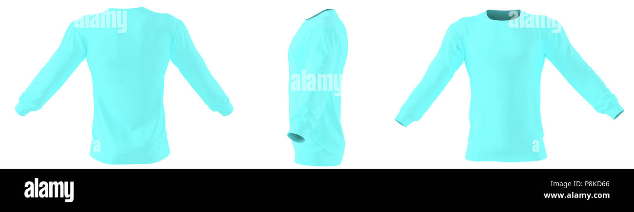 Long sleeve cyan t-shirt. Isolated on white background. 3d render Stock ...