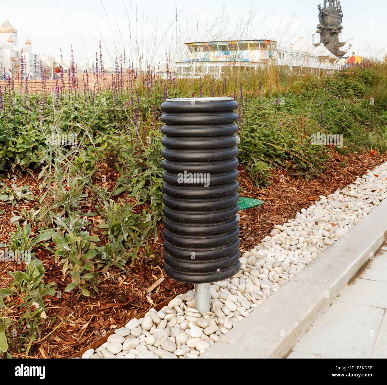 Trash can in pedestrian area Stock Photo - Alamy