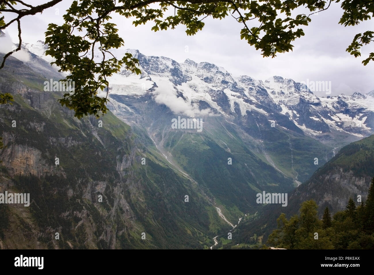 The spectacular upper Lauterbrunnen valley, with the Lauterbrunnen Wall ...