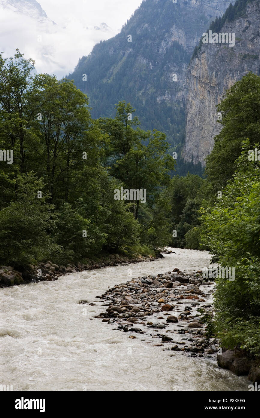 Weisse Lütschine: fast-flowing glacier meltwater river in the upper ...