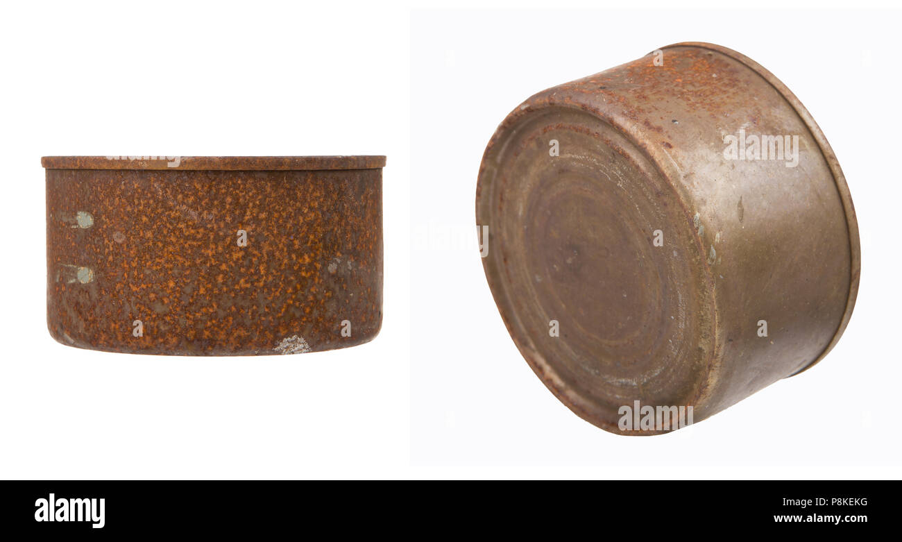 Rusty metal can with white background. Old rusty tin isolated Stock ...