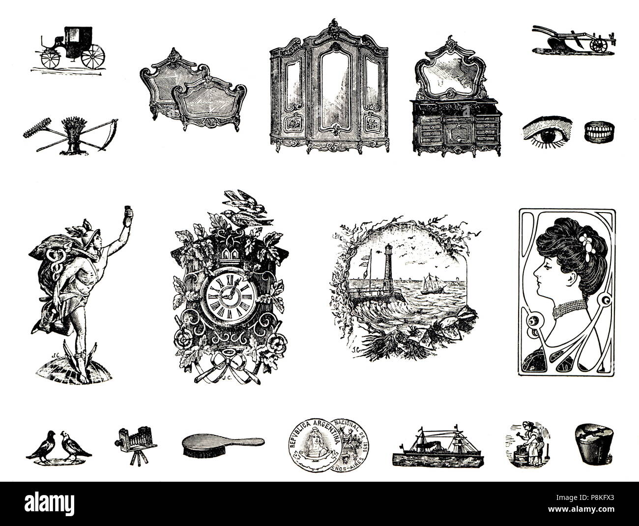 Collection of illustrations from 1900's with Art Nouveu style Stock ...