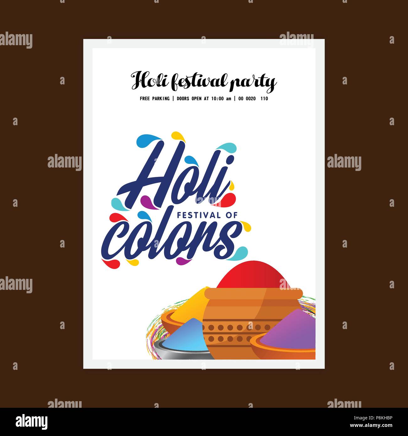 happy holi festival. white holi brochure having colorful holi elements ...