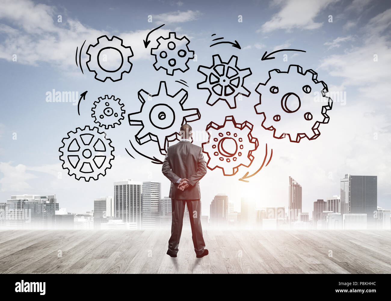 Cogwheel engine drawn on screen as symbol for teamwork and coope Stock ...