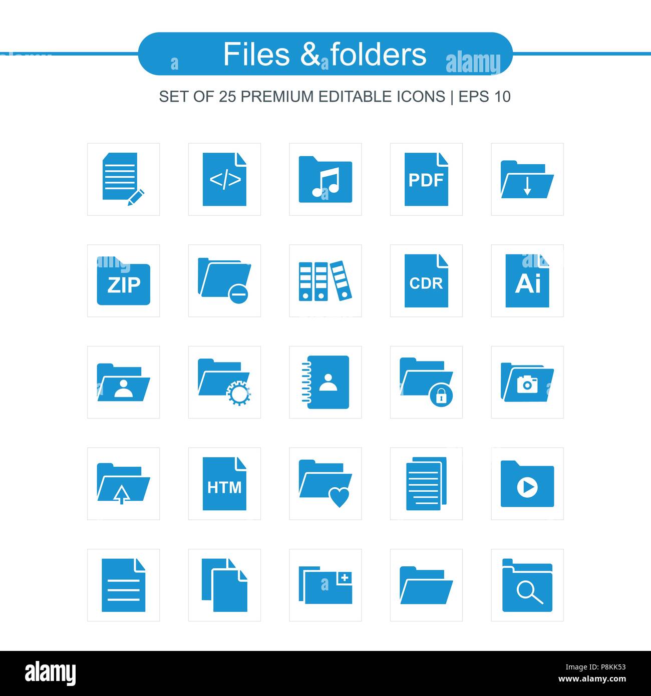 Files and folders icons set blue. For web design and application ...