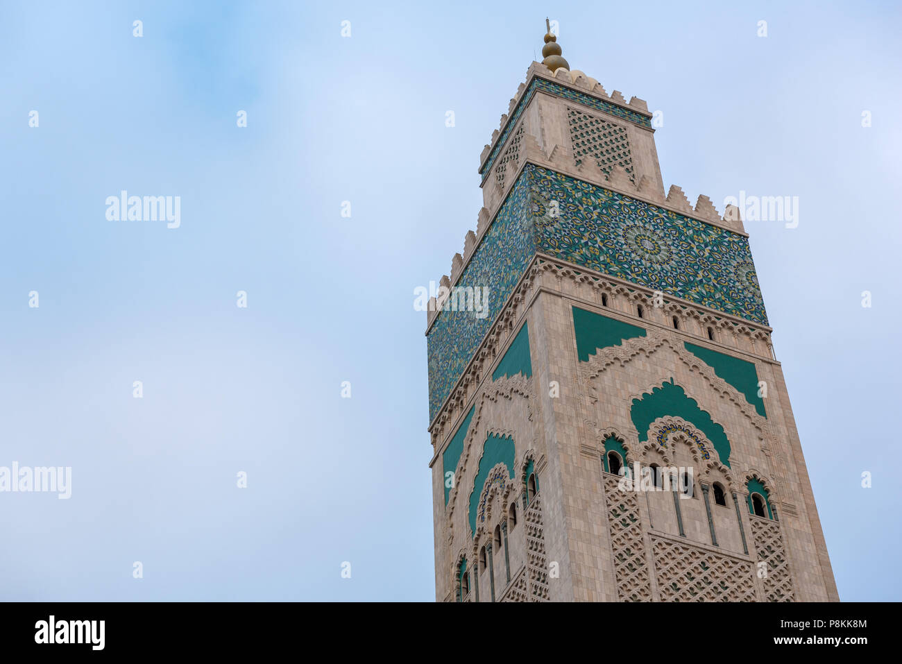 Close up of the detailed minaret on Hassan II mosque in Casablanca ...