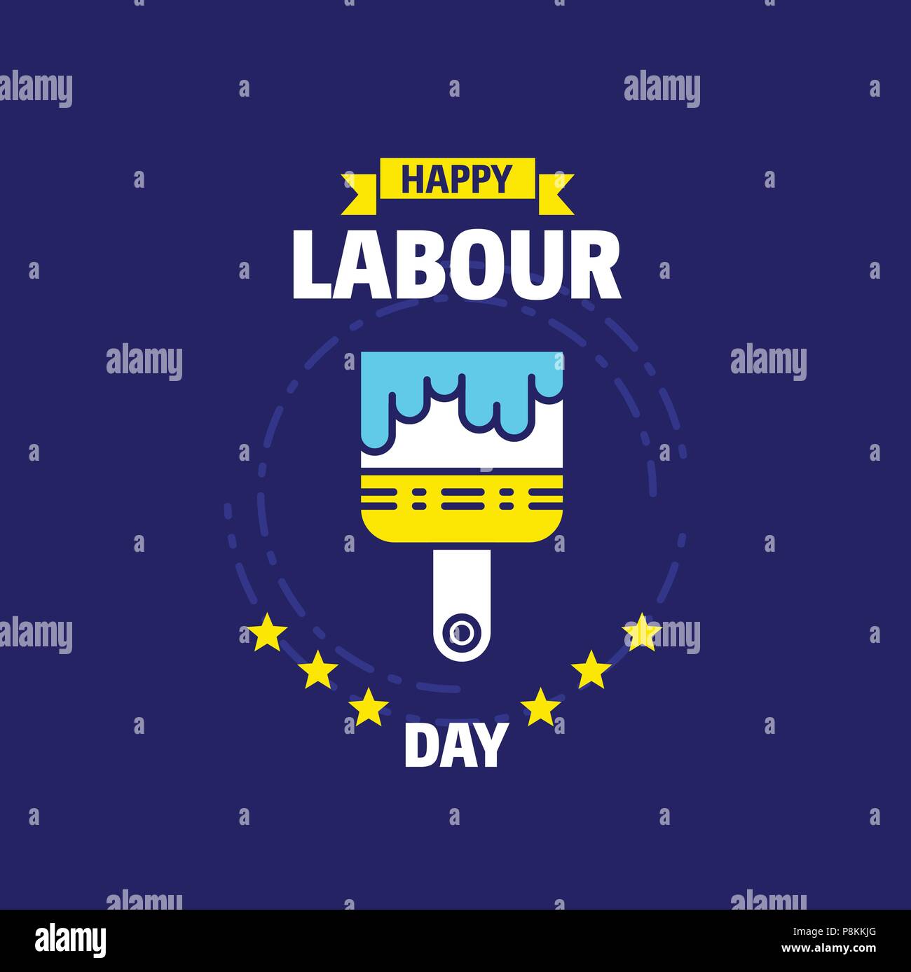 Happy Labour day design with blue and yellow theme vector with paint brush logo. For web design ...