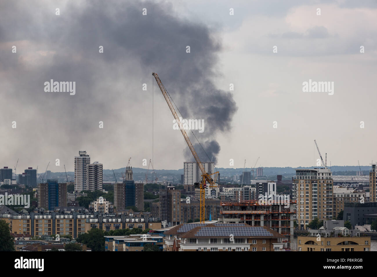 London, UK. 12th July, 2018. London Fire: Black smoke rises over ...
