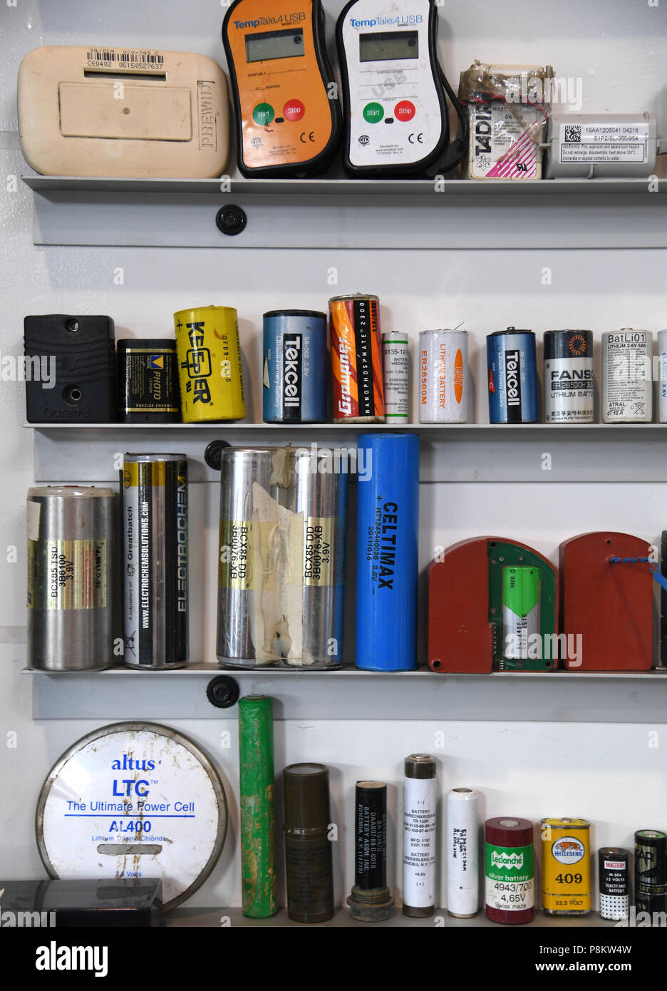 12 July 2018, Germany, Krefeld: Different types of batteries can be ...