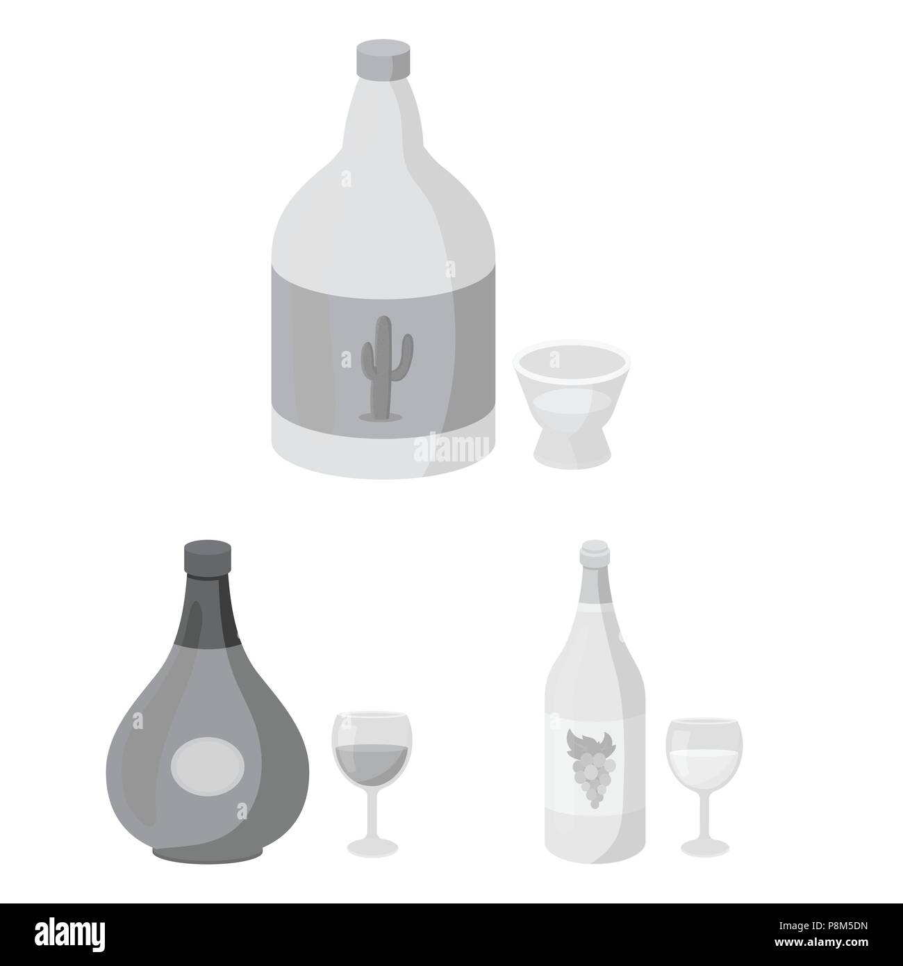 Types of alcohol monochrome icons in set collection for design. Alcohol ...