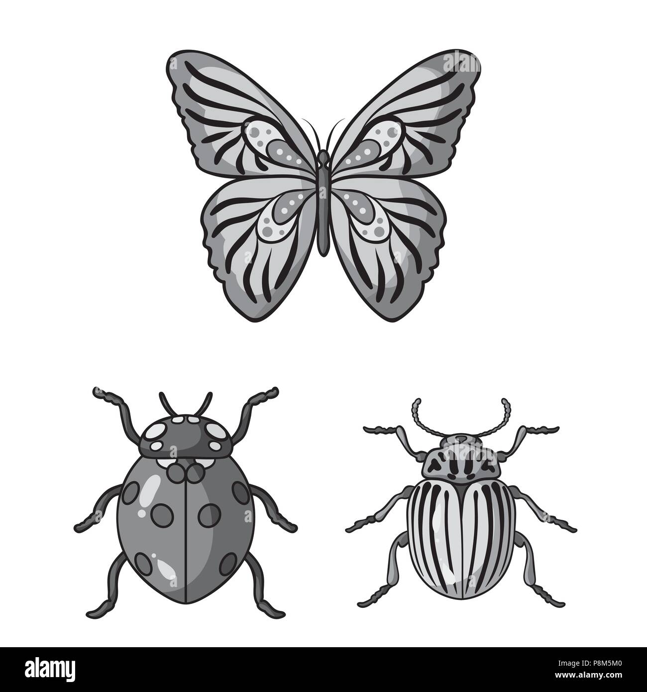 Different kinds of insects monochrome icons in set collection for ...