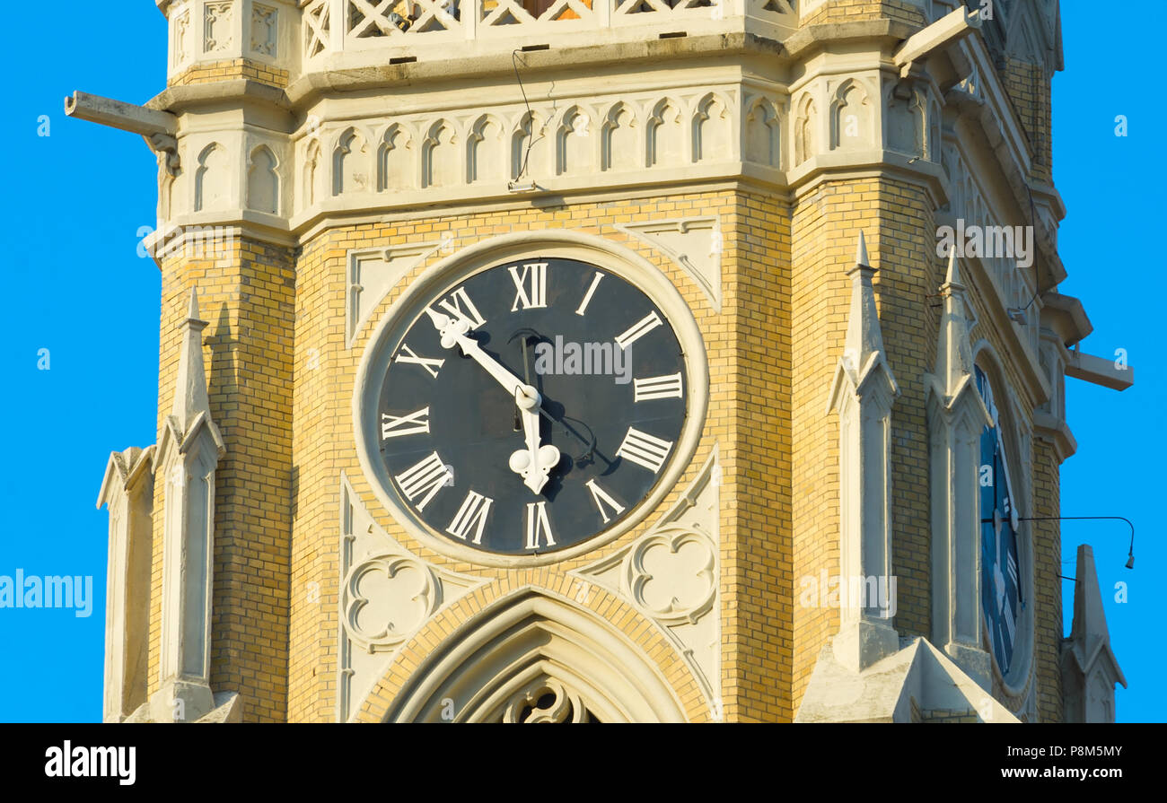 Close up of a clock tower of the Name of Mary Church. Novi Sad, Serbia ...
