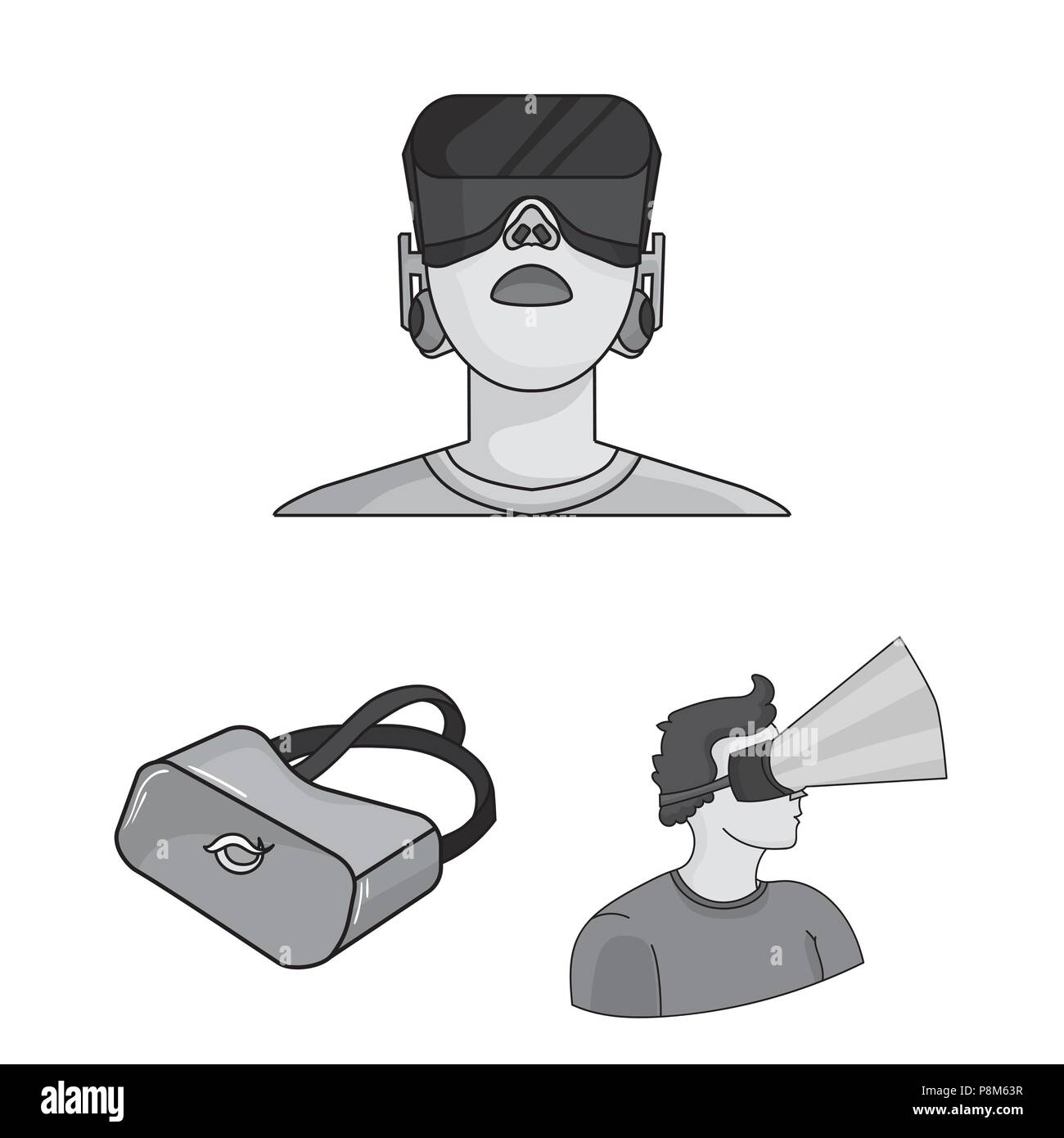 A virtual reality cartoon icons in set collection for design. Modern ...