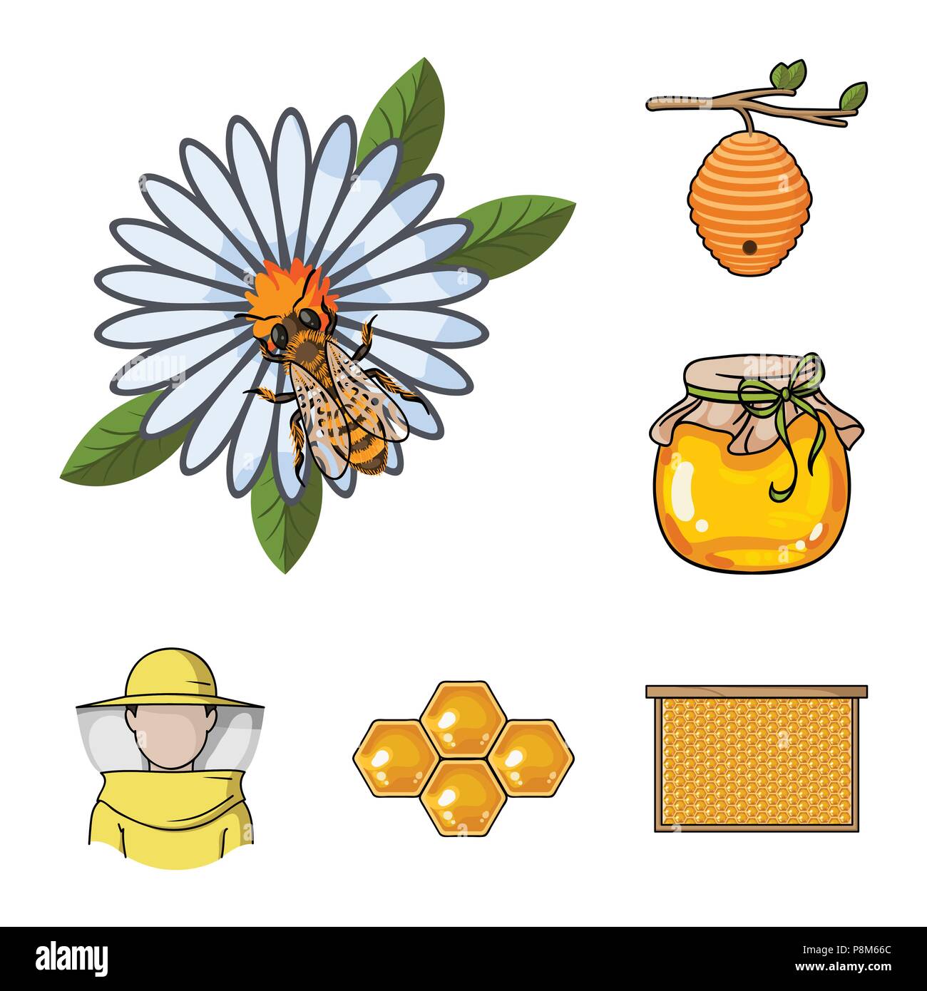 Apiary and beekeeping cartoon icons in set collection for design ...