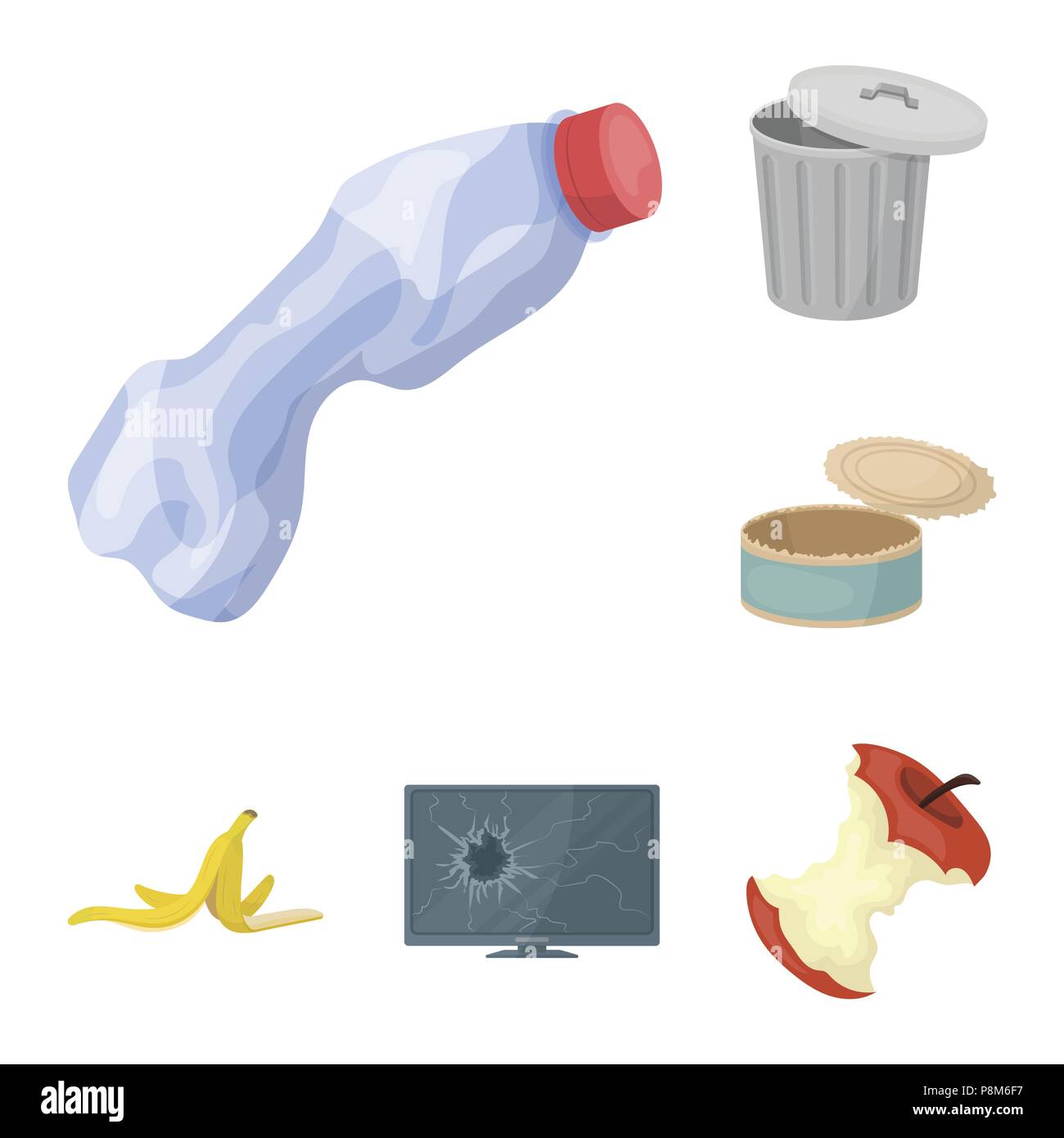 Garbage and waste cartoon icons in set collection for design. Cleaning ...