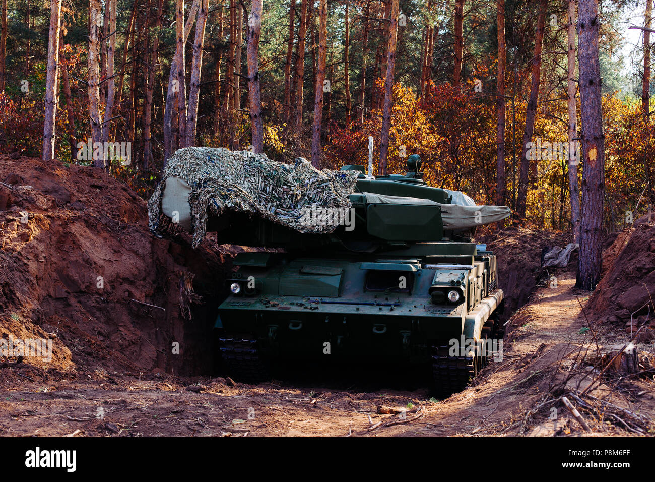 real battle tanks disguised in the trenches Donbass Ukraine Stock Photo ...